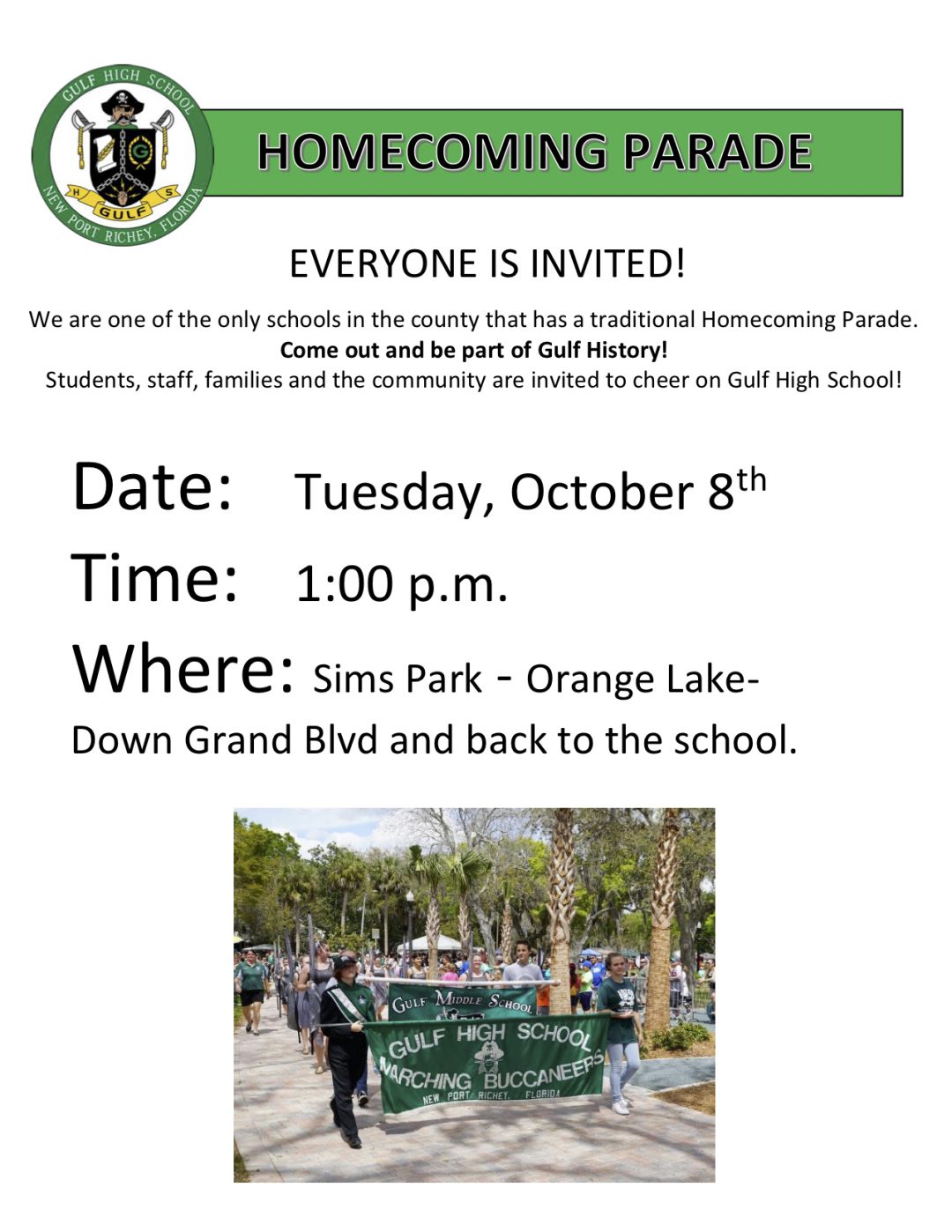 Homecoming Parade October 8th | Gulf High School