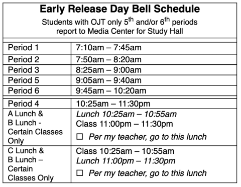 Early Release Schedule | Gulf High School